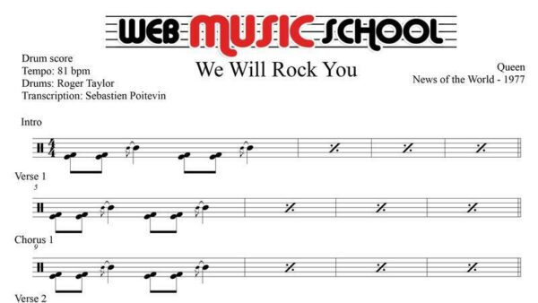 Queen - We Will Rock You (Drum Sheet Music) - CCDrums